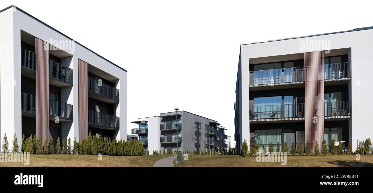 Residential mass production modern houses. Isolated on white Stock ...