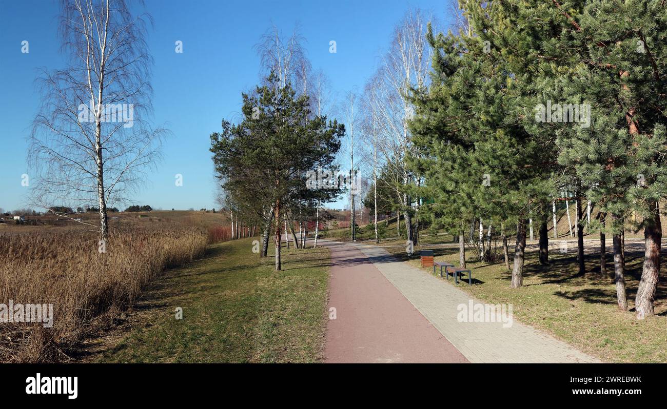 Bicycle and walking paths in a lakeside park Stock Photo - Alamy