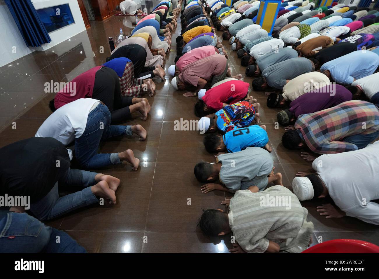 Muslims are performing the first 'Tarawih' prayer at the beginning of ...