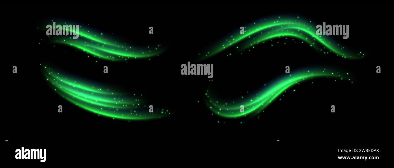 Green speed lines, light in motion, glowing light trails with sparkles ...