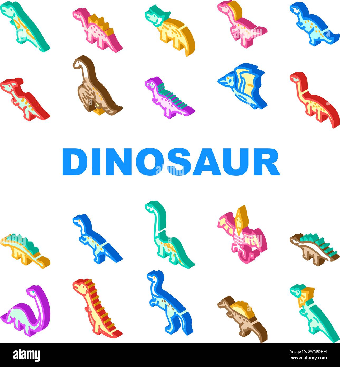 Dinosaur character jurassic cute icons set vector dino raptor hi-res ...