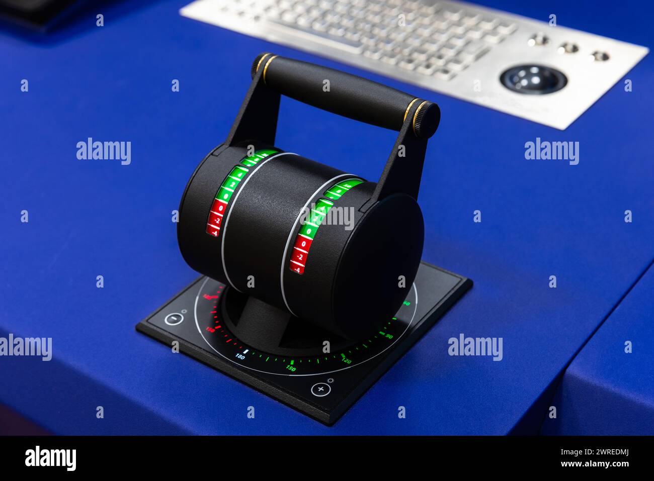 Blue vessel control panel with engine accelerator in full ahead ...
