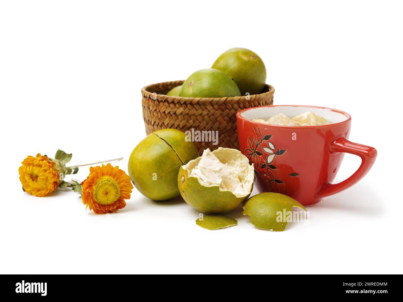 Golden Luo Han Guo on white background Stock Photo - Alamy