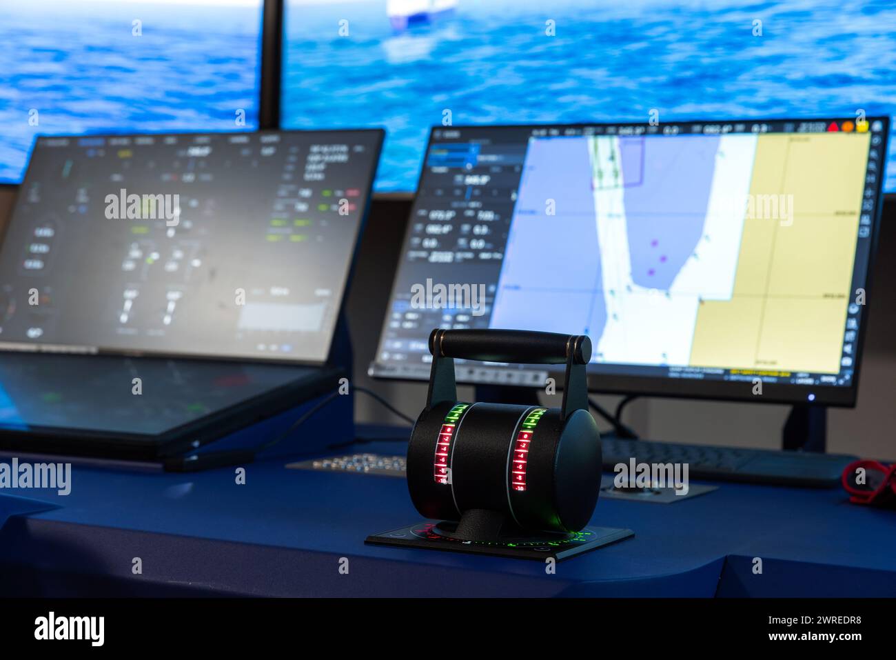 Modern vessel control panel with the engine accelerator and digital ...