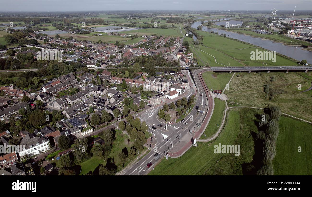 Dutch landscape aerial countryside suburb small town residential ...