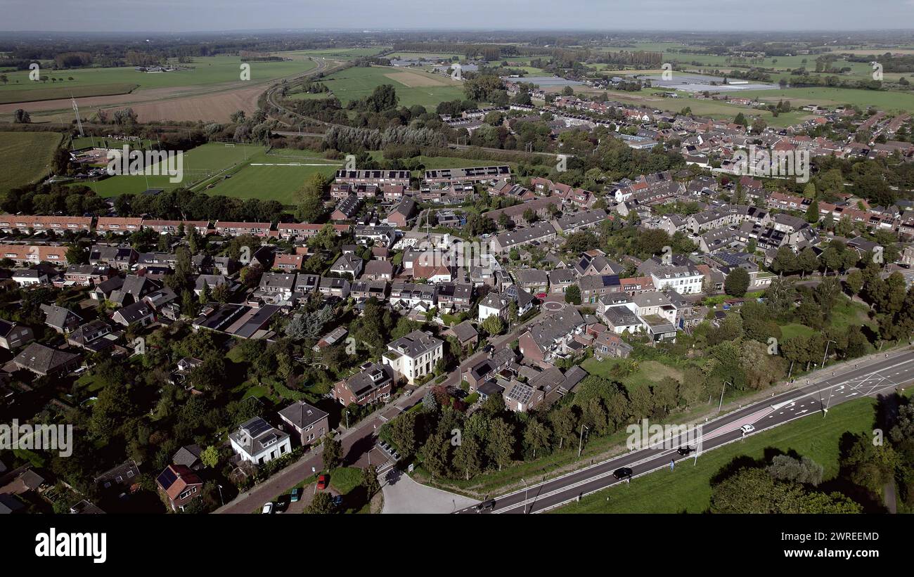 Dutch landscape aerial countryside suburb small town residential ...