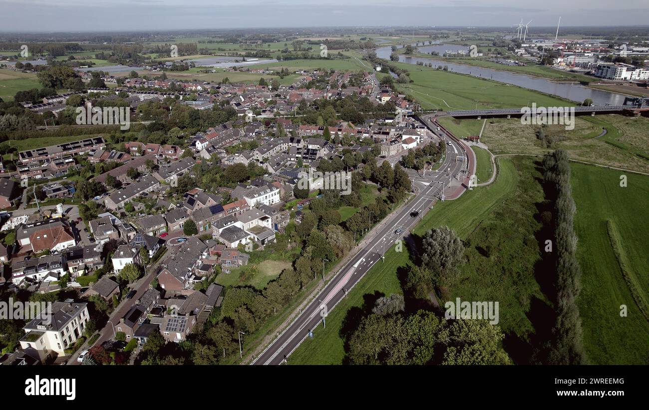 Dutch landscape aerial countryside suburb small town residential ...