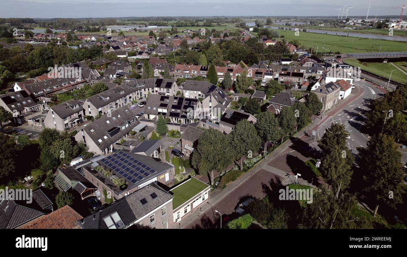 Dutch landscape aerial countryside suburb small town residential ...