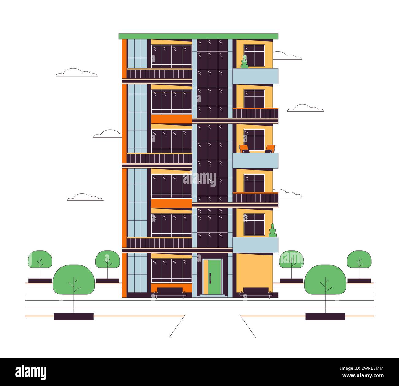 Flats apartment multistory line cartoon flat illustration Stock Vector ...