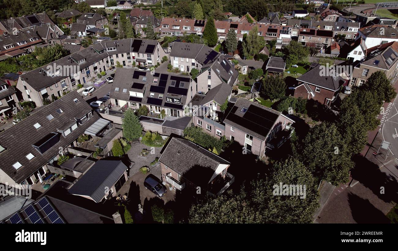Dutch landscape aerial countryside suburb small town residential ...