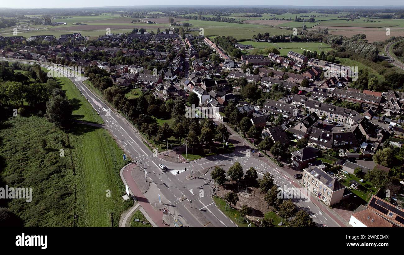 Dutch landscape aerial countryside suburb small town residential ...