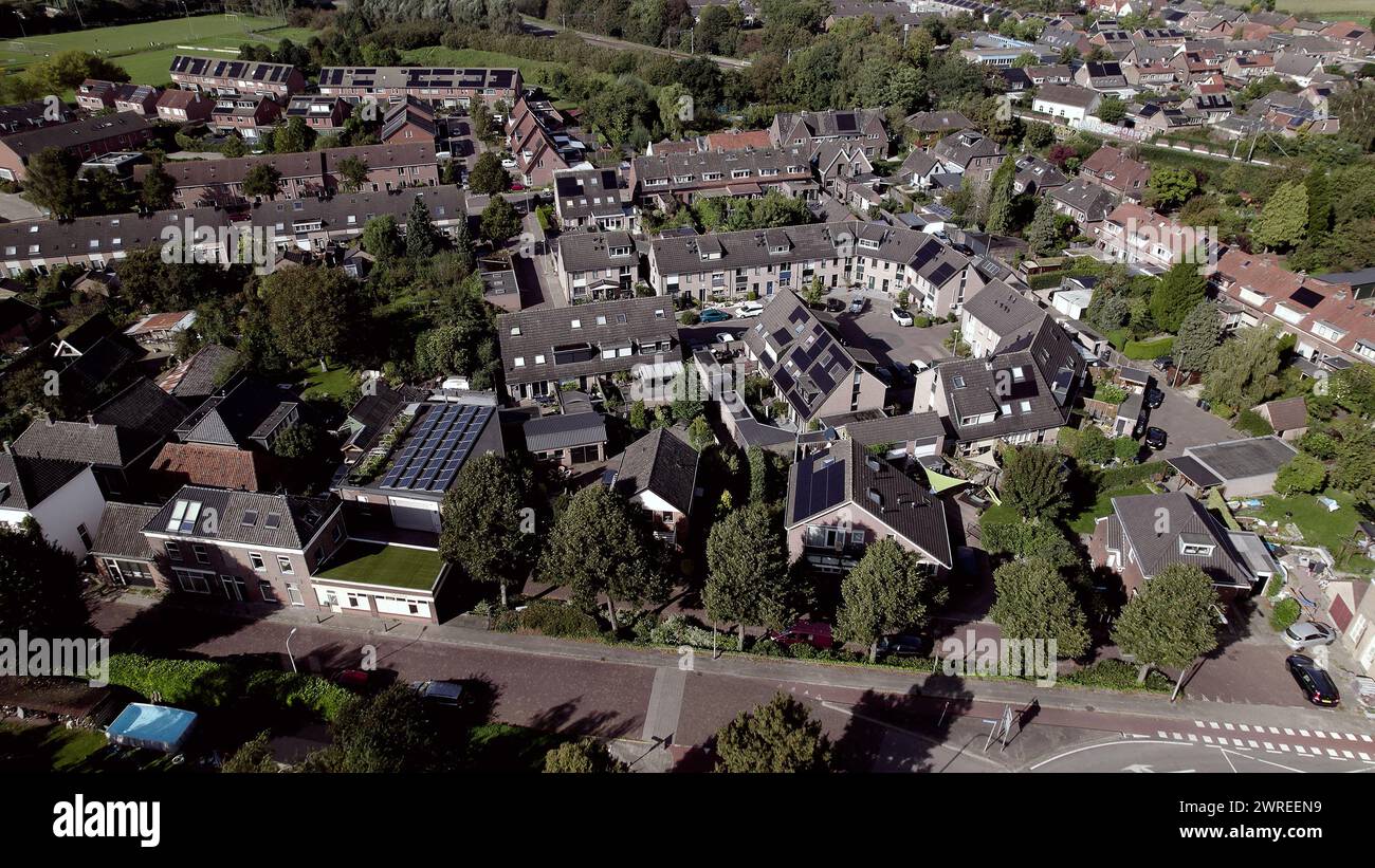 Dutch landscape aerial countryside suburb small town residential ...