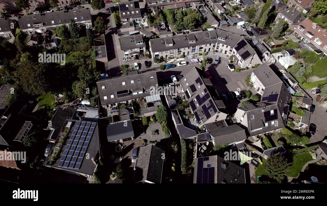 Dutch landscape aerial countryside suburb small town residential ...