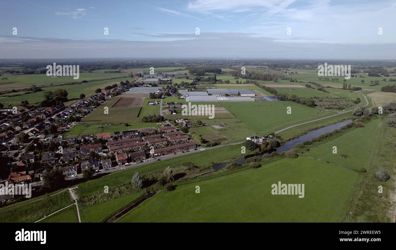 Dutch landscape aerial countryside suburb small town residential ...