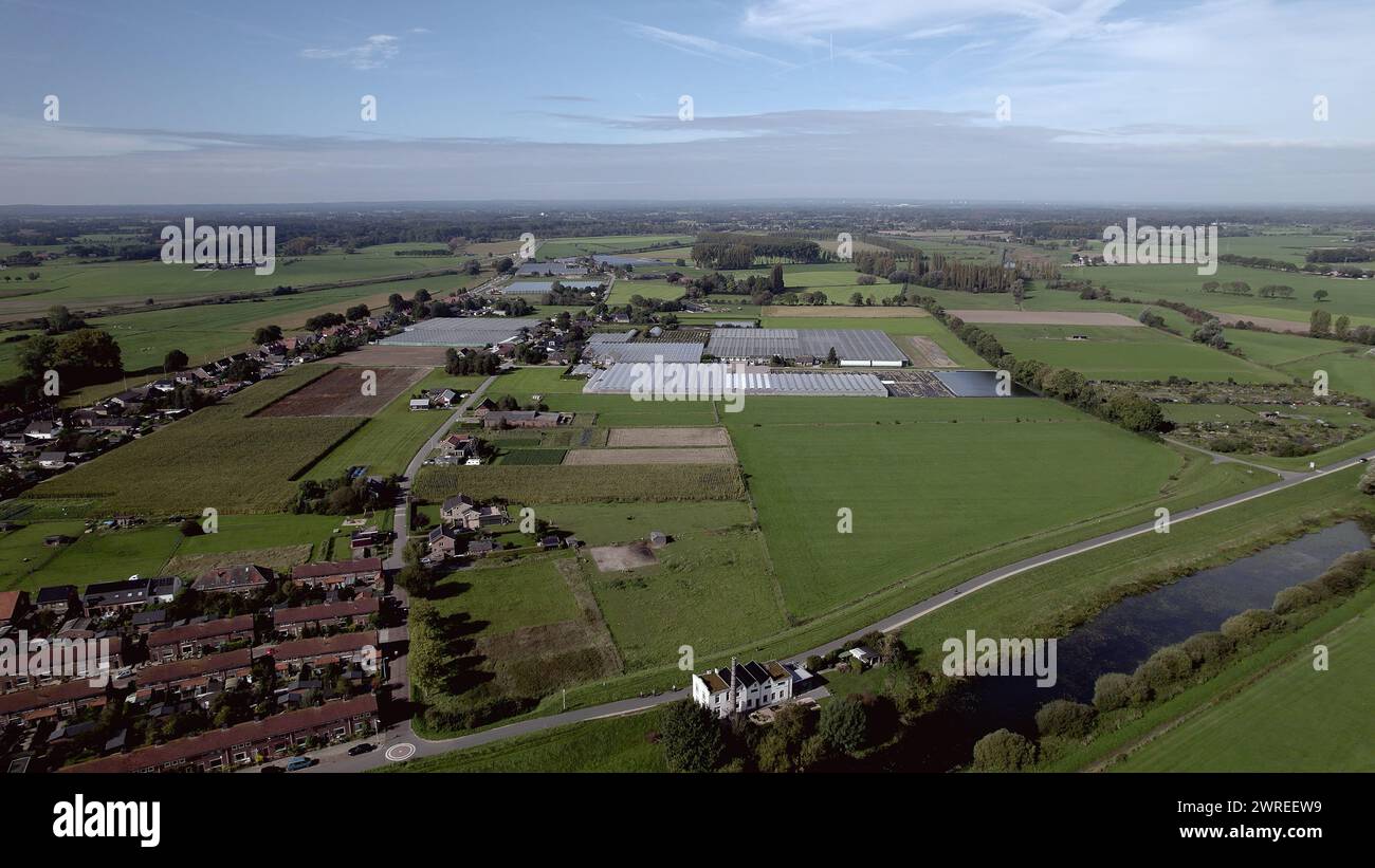 Dutch landscape aerial countryside suburb small town residential ...