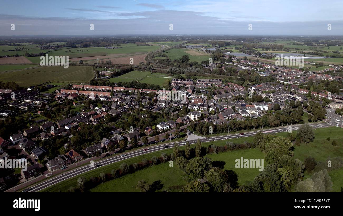 Dutch landscape aerial countryside suburb small town residential ...