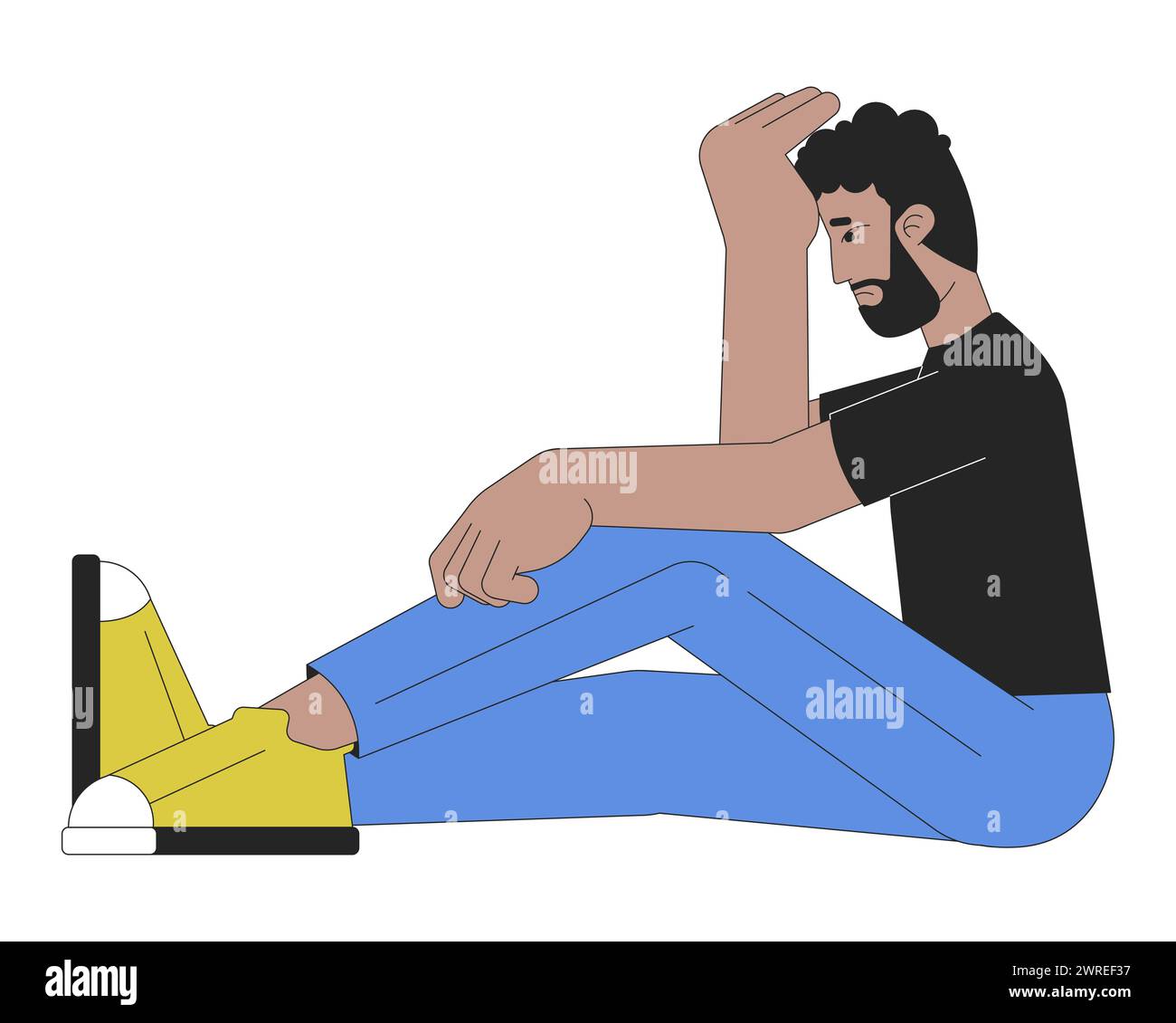 Depressed man holding head line cartoon flat illustration Stock Vector ...