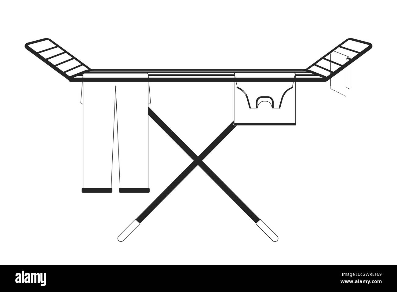 Air dry clothes rack black and white 2D line cartoon object Stock ...