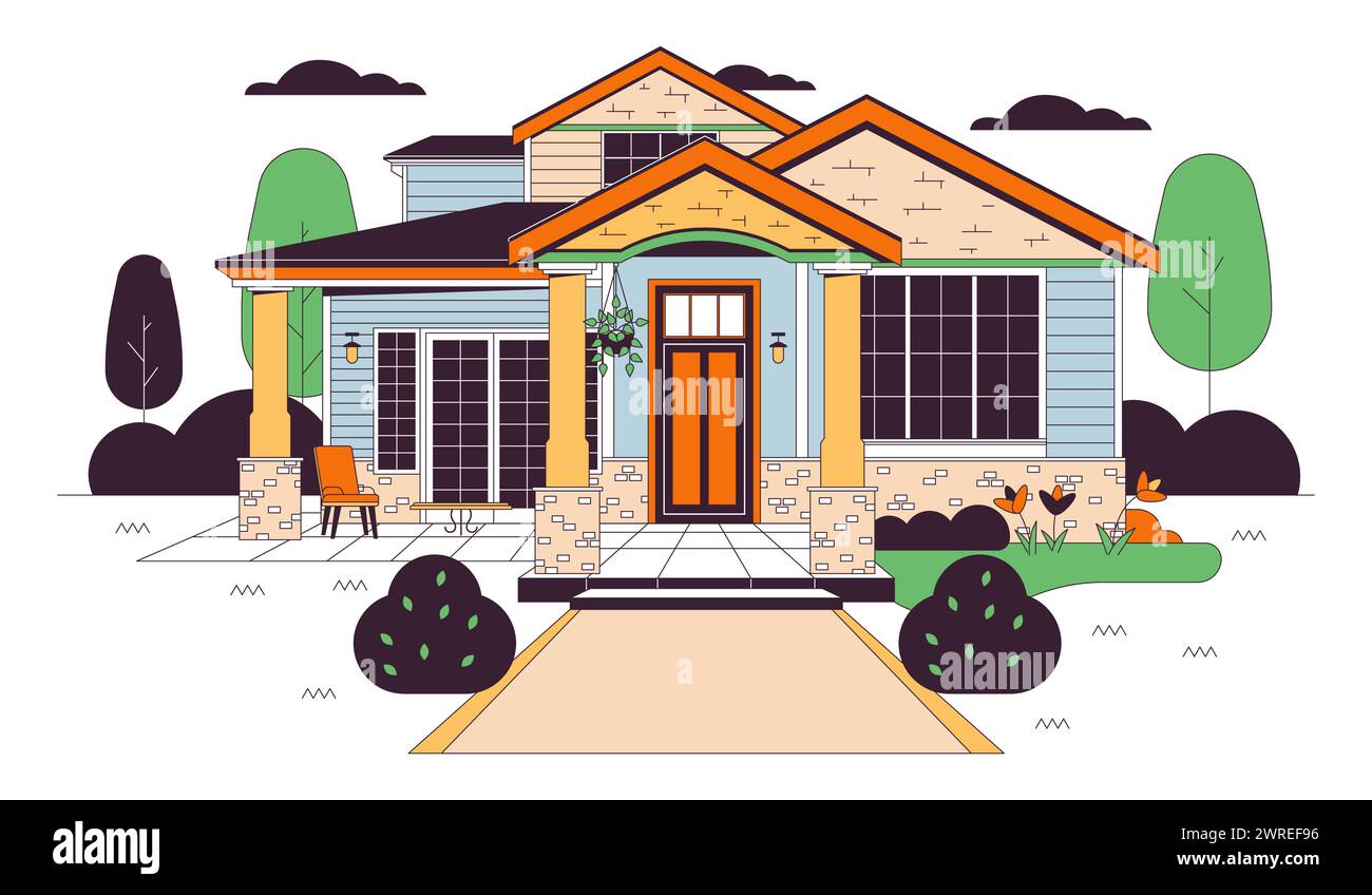 Bungalow country house line cartoon flat illustration Stock Vector ...