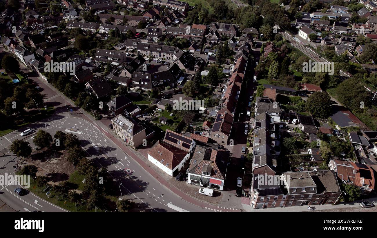 Dutch landscape aerial countryside suburb small town residential ...