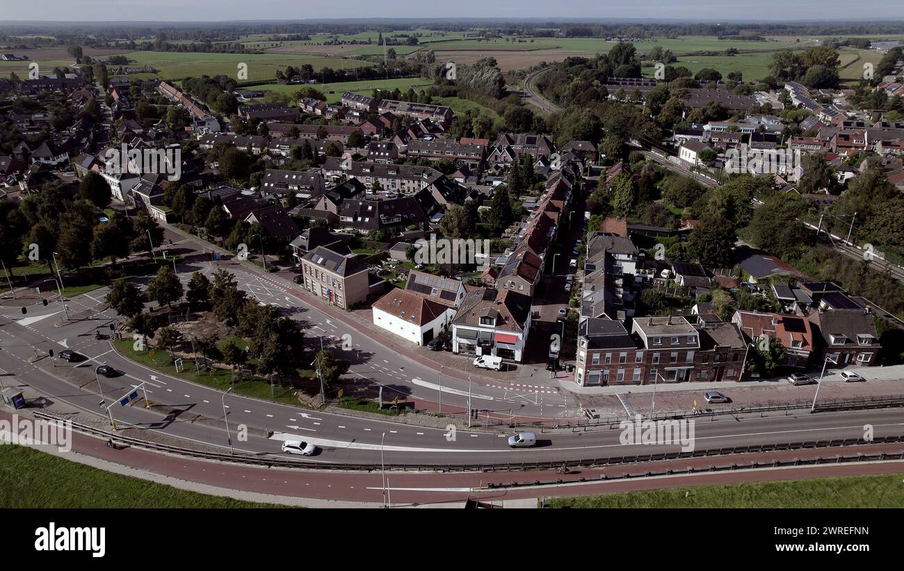Dutch landscape aerial countryside suburb small town residential ...