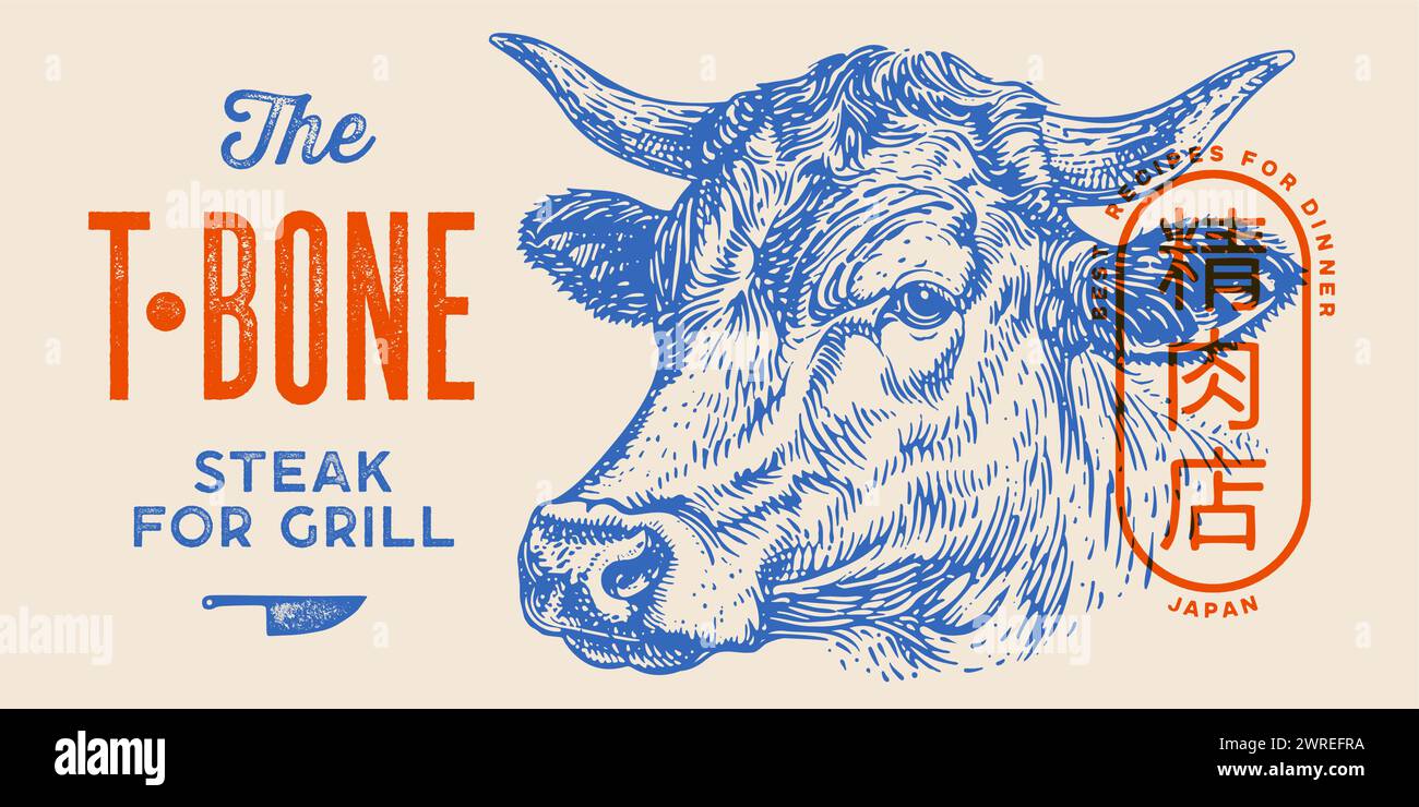 Cow, bull, beef head, meat tag label. Template Meat Tag Label. Vintage ...