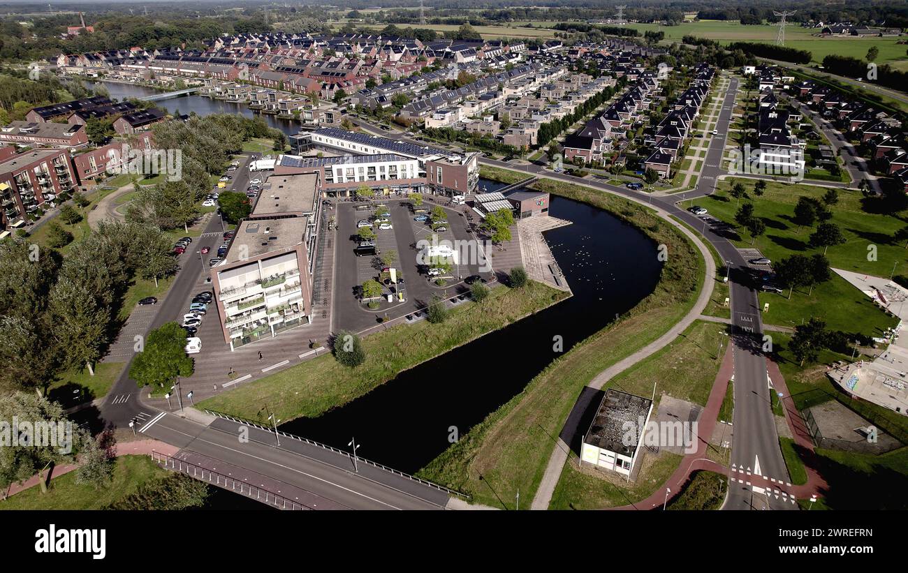 Dutch landscape aerial countryside suburb small town residential ...