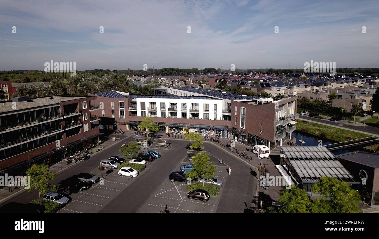 Dutch landscape aerial countryside suburb small town residential ...