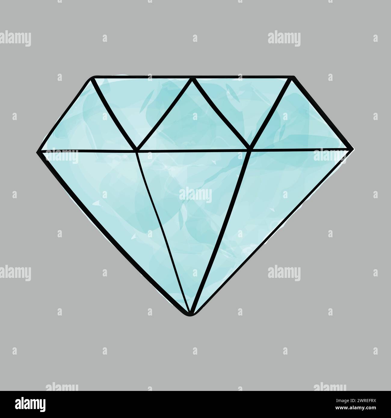 Diamond hand drawn gem with light blue watercolor, a vector doodle art ...