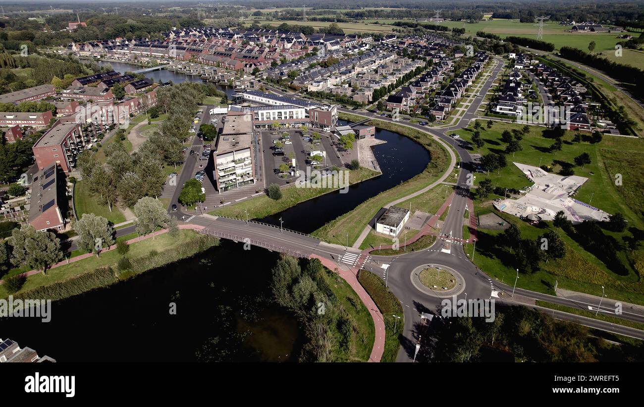 Dutch landscape aerial countryside suburb small town residential ...