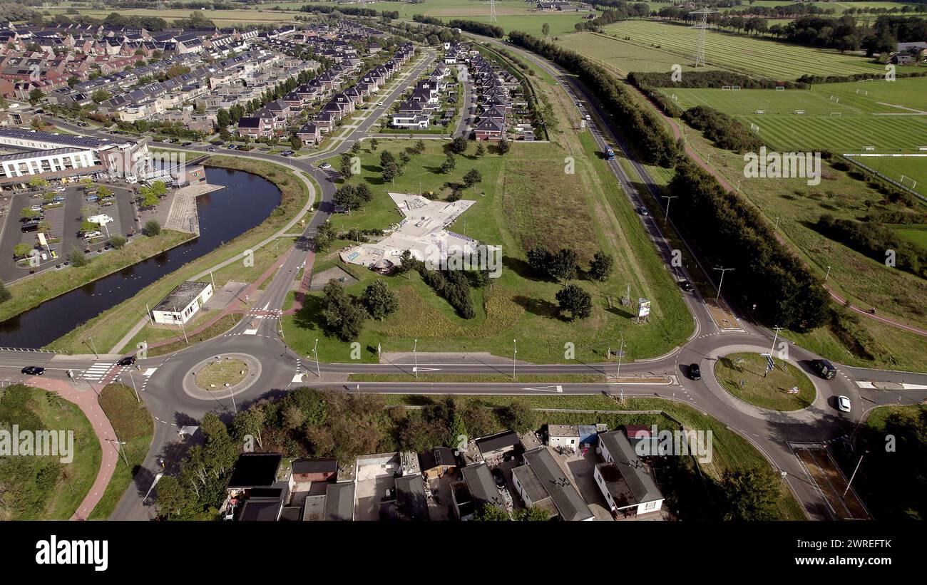 Dutch landscape aerial countryside suburb small town residential ...