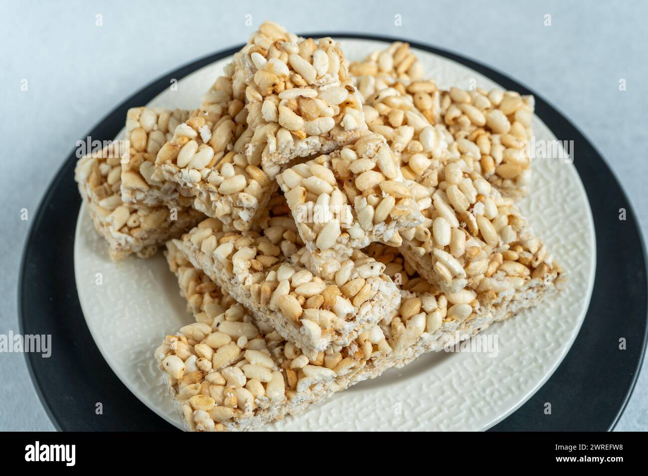 Sweet puffed rice. Food dessert crispy cracker with sugar Stock Photo ...