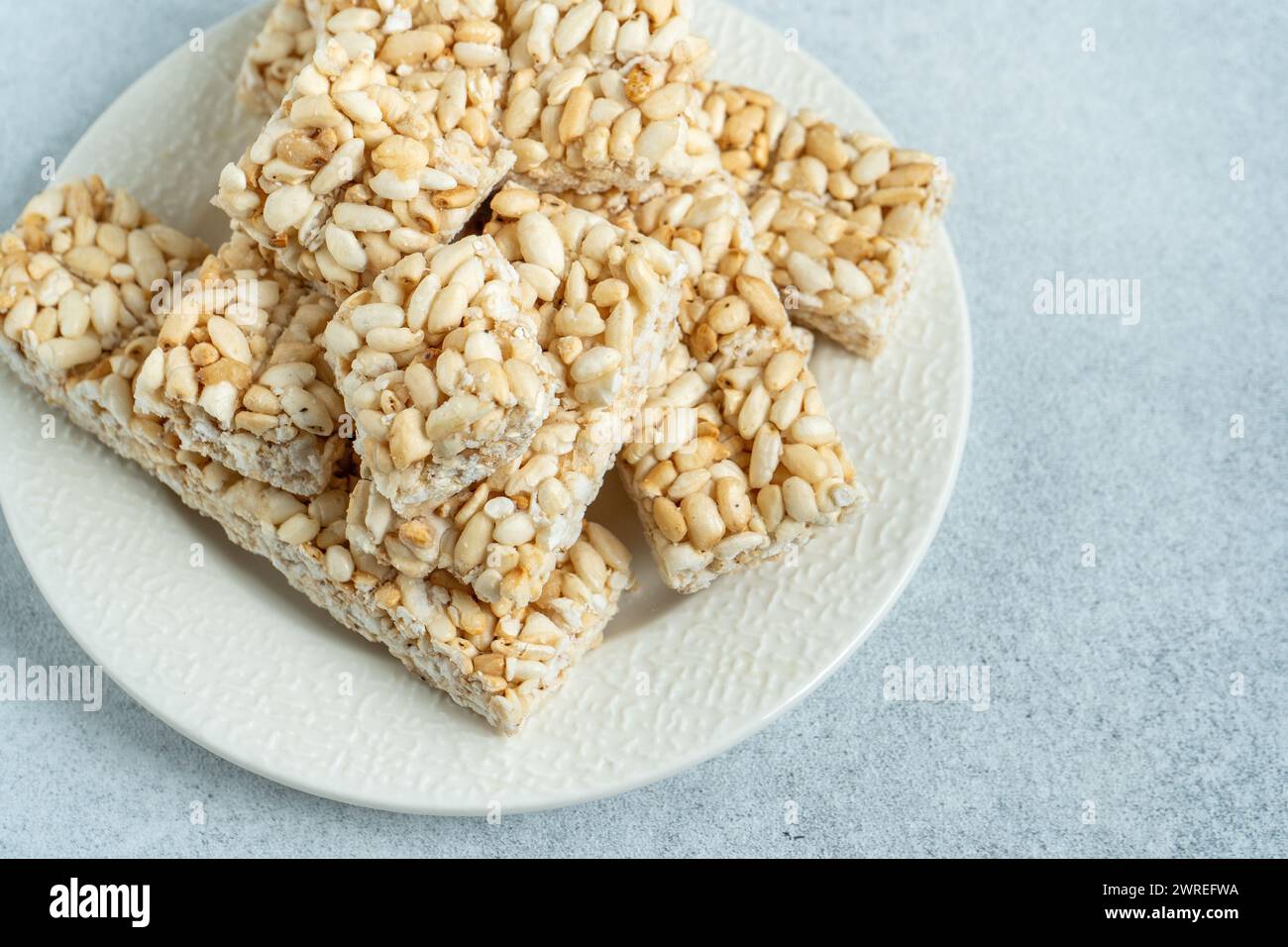 Sweet puffed rice. Food dessert crispy cracker with sugar Stock Photo ...