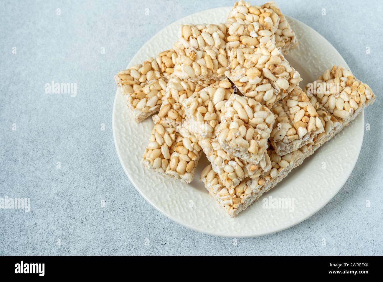 Sweet puffed rice. Food dessert crispy cracker with sugar Stock Photo ...