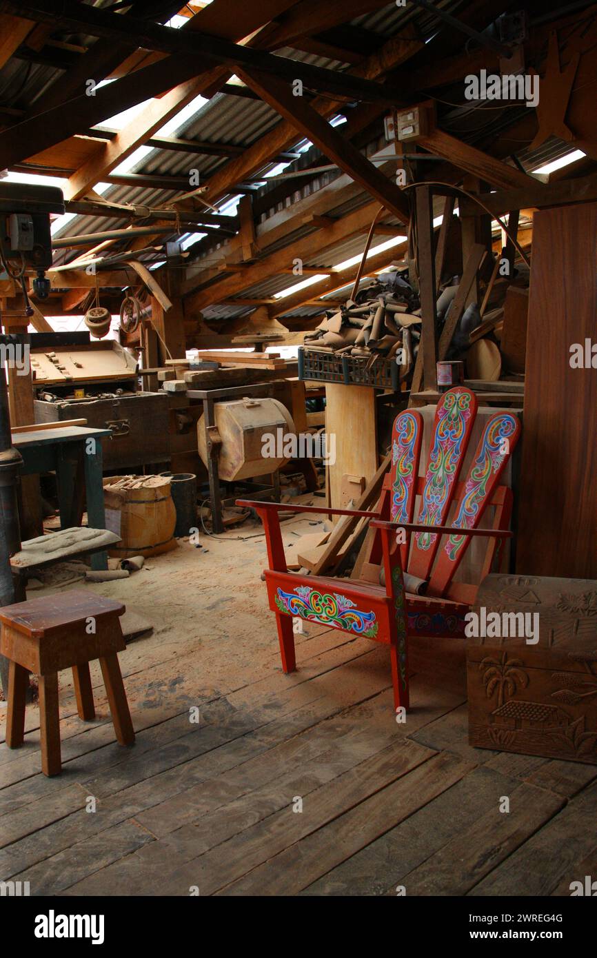 Traditional Costa Rican furniture workshop and painted chair, Sarchi ...