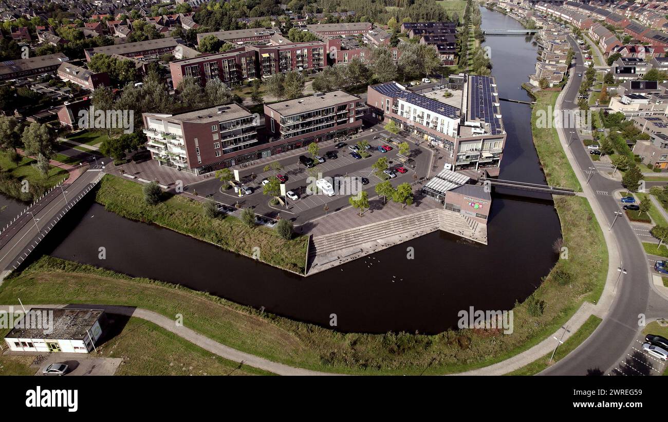 Dutch landscape aerial countryside suburb small town residential ...