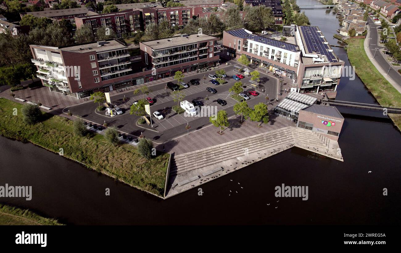 Dutch landscape aerial countryside suburb small town residential ...