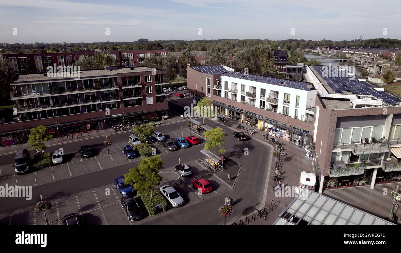 Dutch landscape aerial countryside suburb small town residential ...