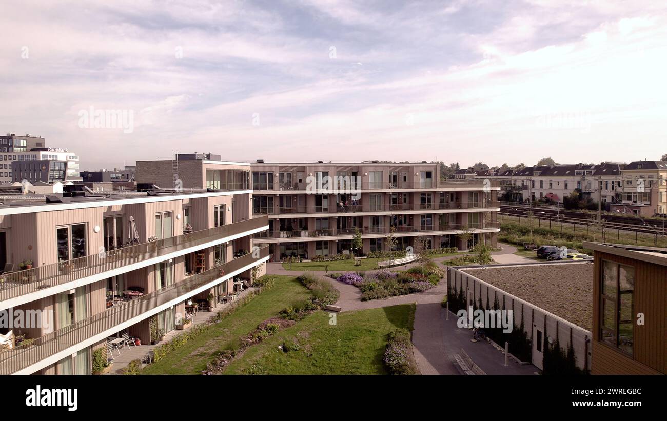 Dutch landscape aerial countryside suburb small town residential ...