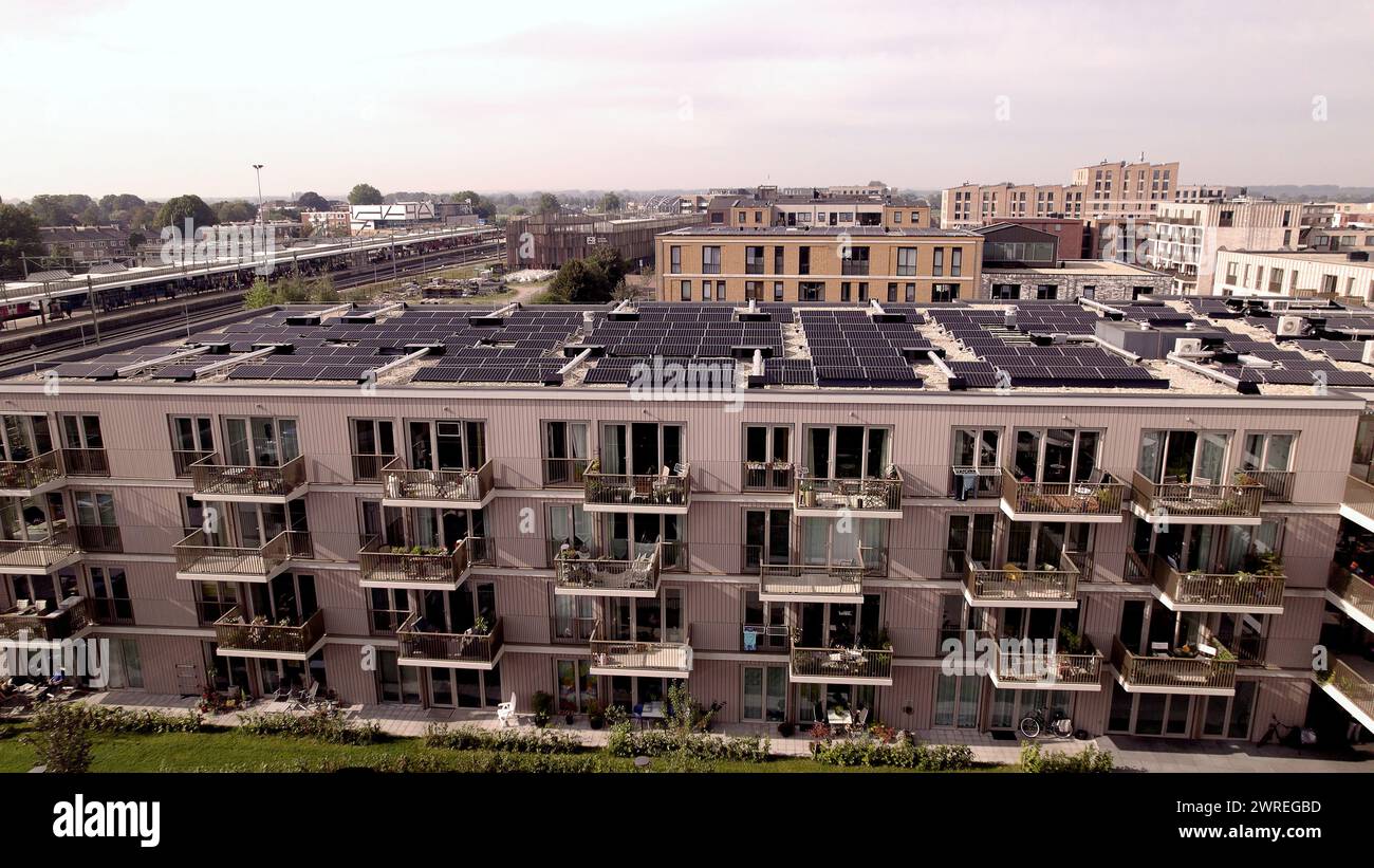 Dutch landscape aerial countryside suburb small town residential ...