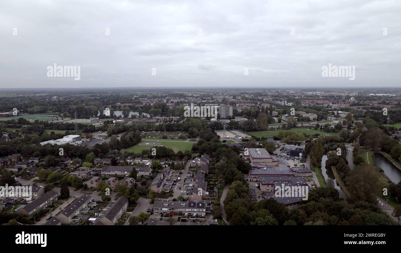 Dutch landscape aerial countryside suburb small town residential ...