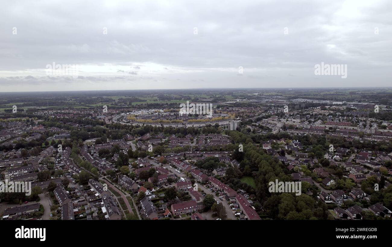 Dutch landscape aerial countryside suburb small town residential ...