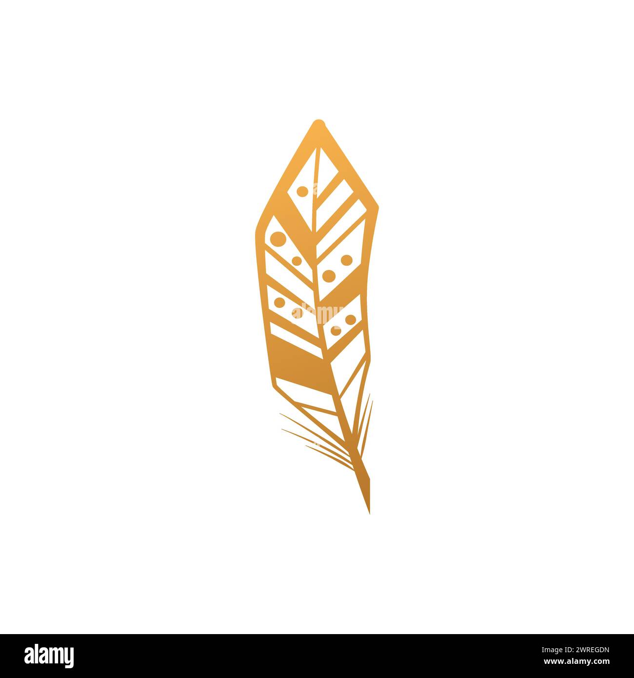 Gold feather of bird silhouette with geometric texture and gradient ...