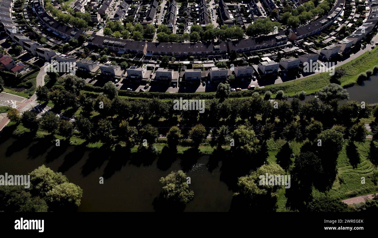 Dutch landscape aerial countryside suburb small town residential ...