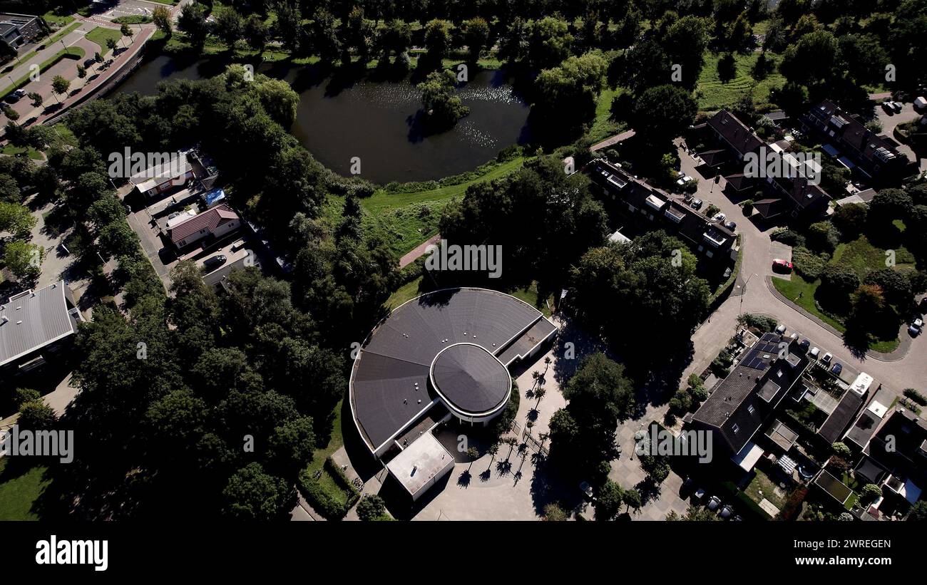 Dutch landscape aerial countryside suburb small town residential ...