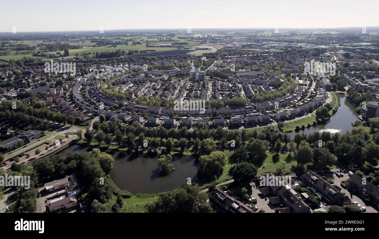 Dutch landscape aerial countryside suburb small town residential ...