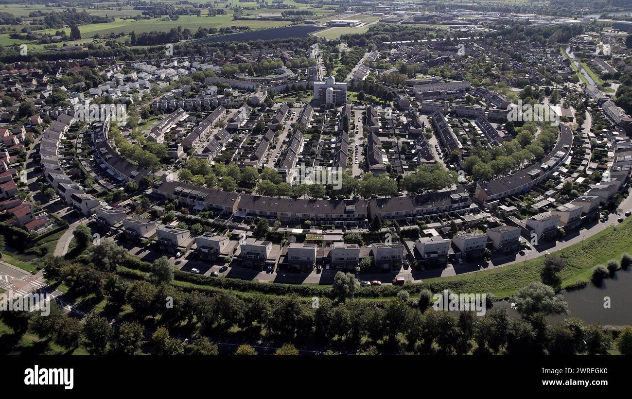 Dutch landscape aerial countryside suburb small town residential ...