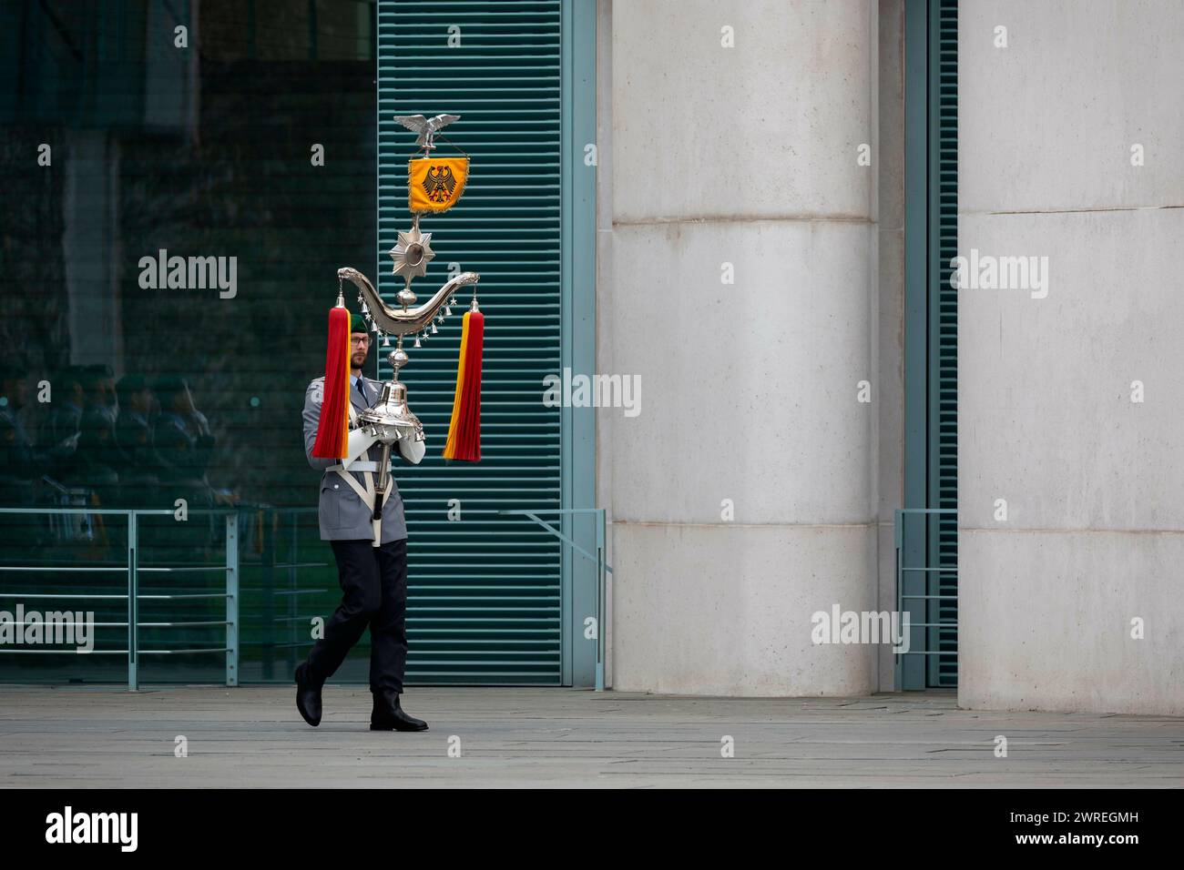 An army soldier from the Staff Music Corps photographed as part of a ...