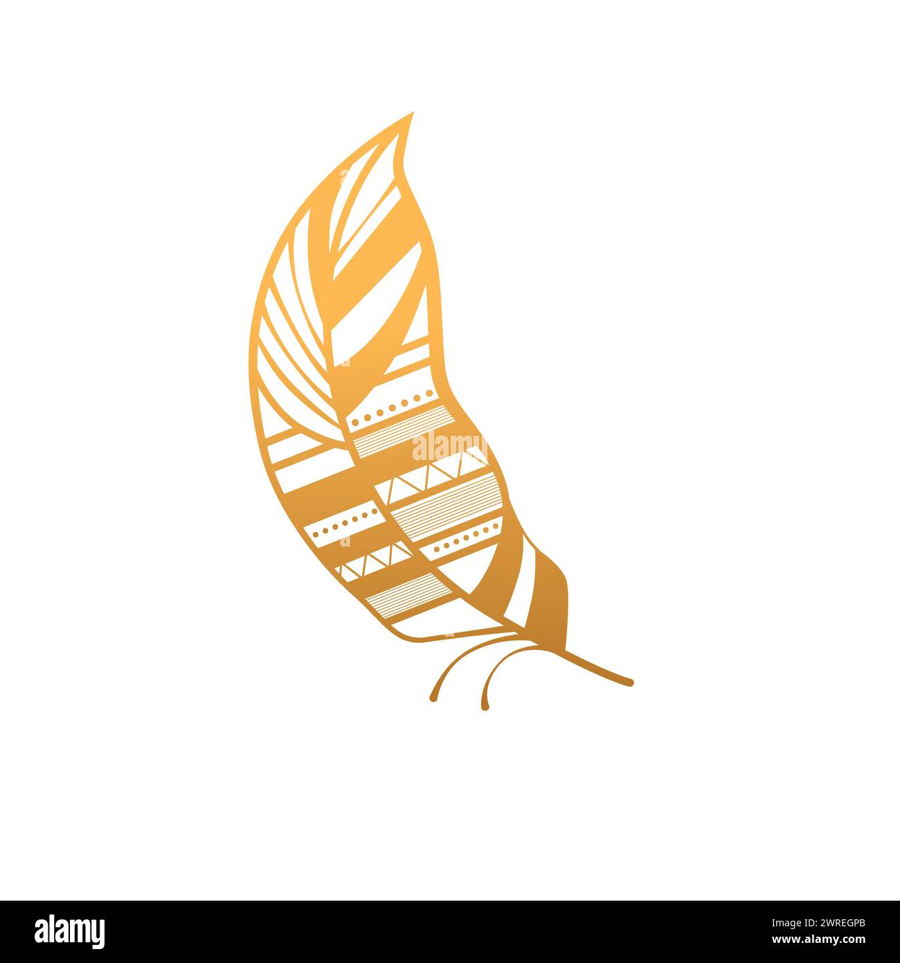 Gold abstract ornate feather of bird with curve shape of plumage vector ...