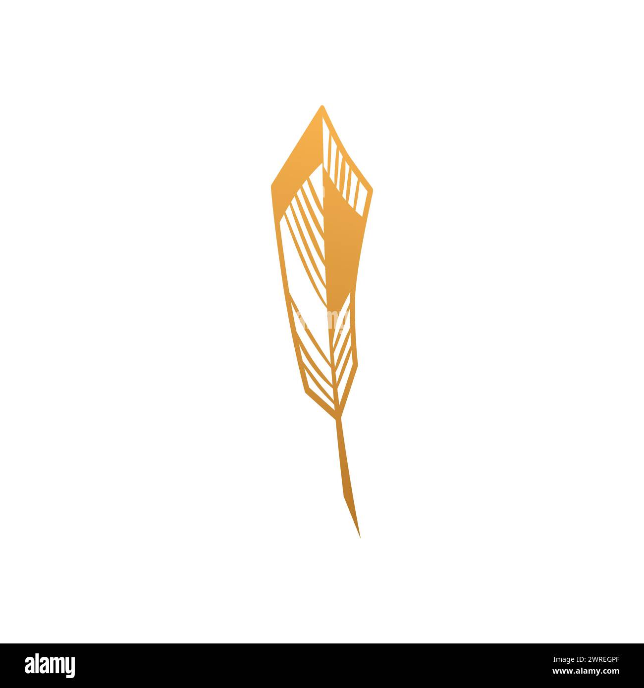 Gold feather of bird, bohemian stylized plume with beautiful soft ...